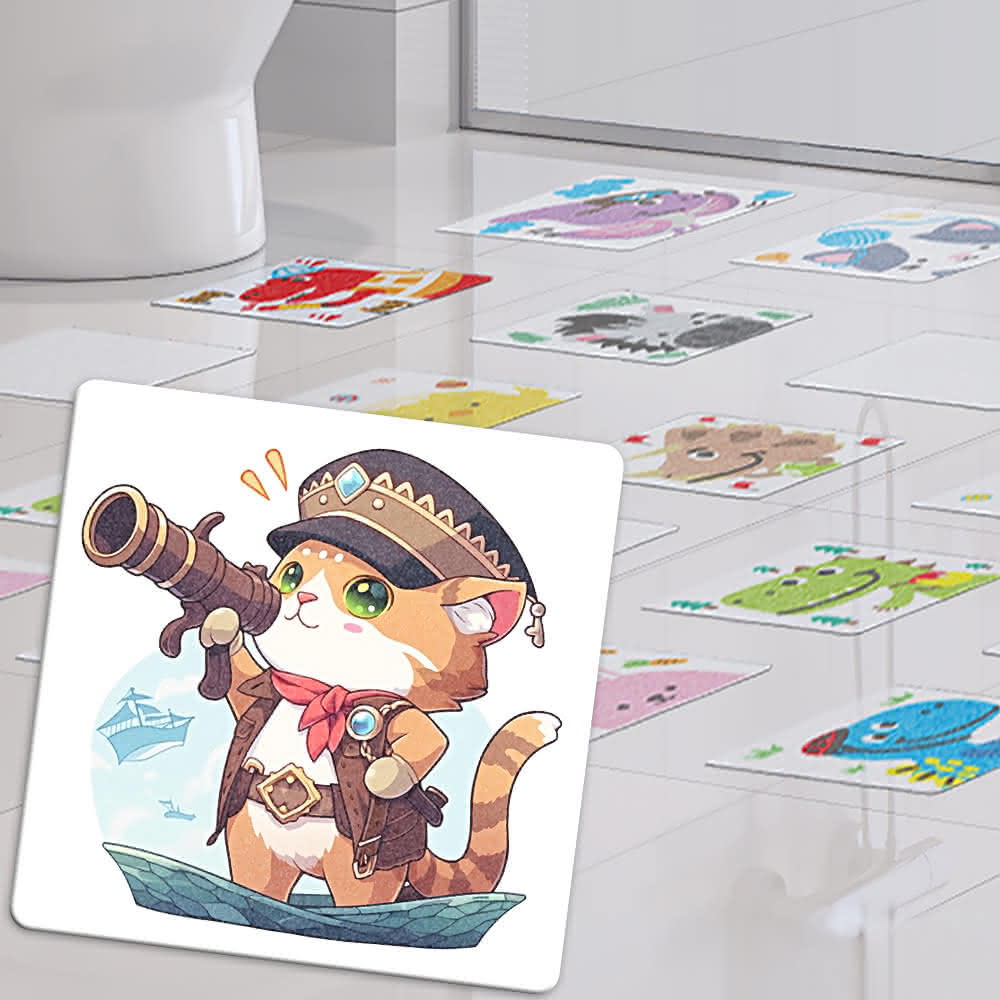 【Echain Tech】動物金鋼砂防滑貼片 船長貓 單片 18x18cm(止滑貼片/浴室貼/地磚貼) - momo購物 - 2024年09月