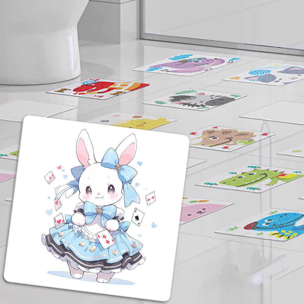 【Echain Tech】動物金鋼砂防滑貼片 魔法兔 單片 18x18cm(止滑貼片/浴室貼/地磚貼)