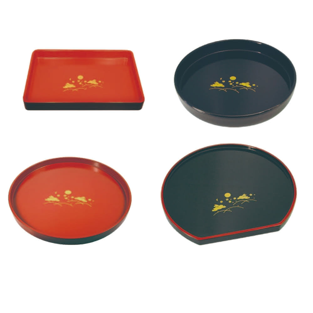 【廚Fun】M75木烤漆扇形托盤-月兔黑(木烤漆托盤 圓托盤 長方托盤 扇形托盤 木托盤 繡花托盤 月兔托盤)