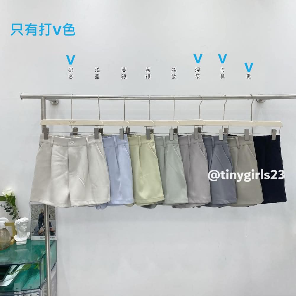 YA11 現貨/韓系/高級感/同色釦西裝短褲/西裝褲/夏季/寬褲/雪紡褲/鬆緊腰/梨形身材適合/西本褲/日系/tiny