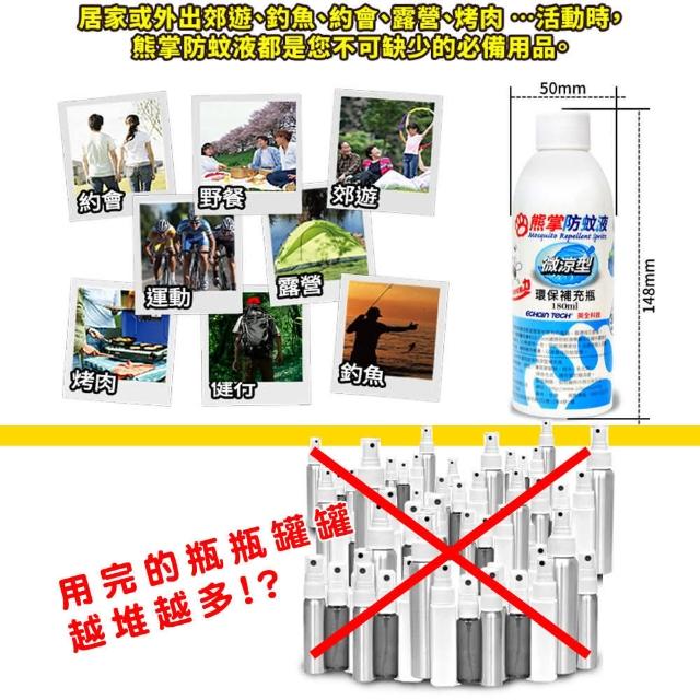 【Echain Tech】熊掌防蚊液 微涼型補充瓶 防蚊液 PMD配方 小黑蚊防蚊液(微涼型 180ml)