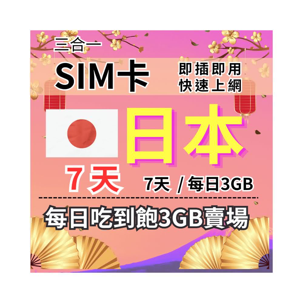 【CPMAX】日本旅遊上網 7天每日3GB 高速流量 softbank電信(SIM25)