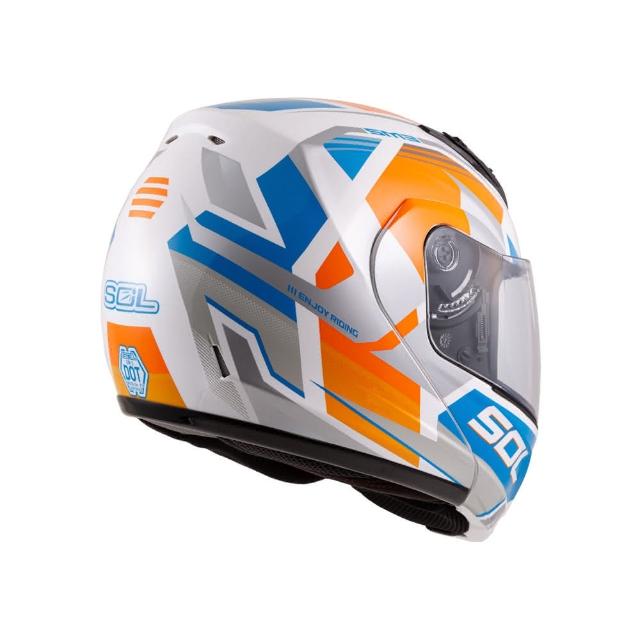 【SOL Helmets】SM-3可掀式安全帽 原子動力_白/藍橘｜SOL安全帽官方商城(可樂帽｜汽水帽｜雙D扣｜鏡片快拆｜眼鏡溝)