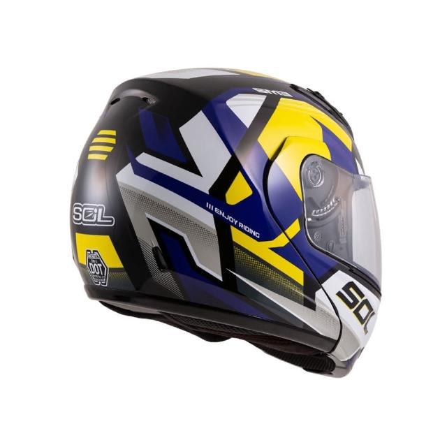 【SOL Helmets】SM-3可掀式安全帽 原子動力_黑/黃藍｜SOL安全帽官方商城(可樂帽｜汽水帽｜雙D扣｜鏡片快拆｜眼鏡溝)