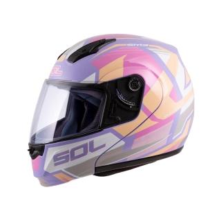 【SOL Helmets】SM-3可掀式安全帽 原子動力_紫/粉黃｜SOL安全帽官方商城(可樂帽｜汽水帽｜雙D扣｜鏡片快拆｜眼鏡溝)