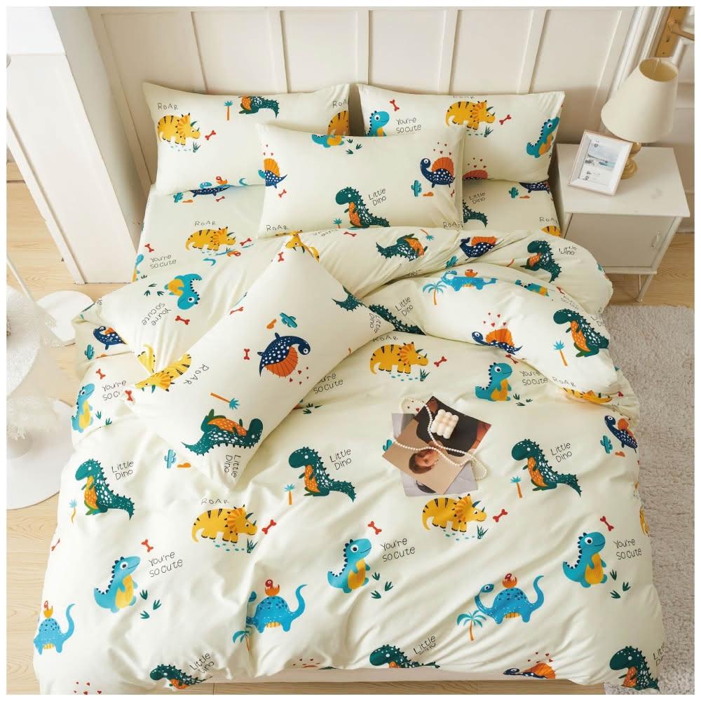 【Yatin 亞汀】可水洗 銀離子抗菌床包枕套組 侏儸小恐龍(單人/雙人/加大 均價 舒柔親膚 床單 枕頭套)