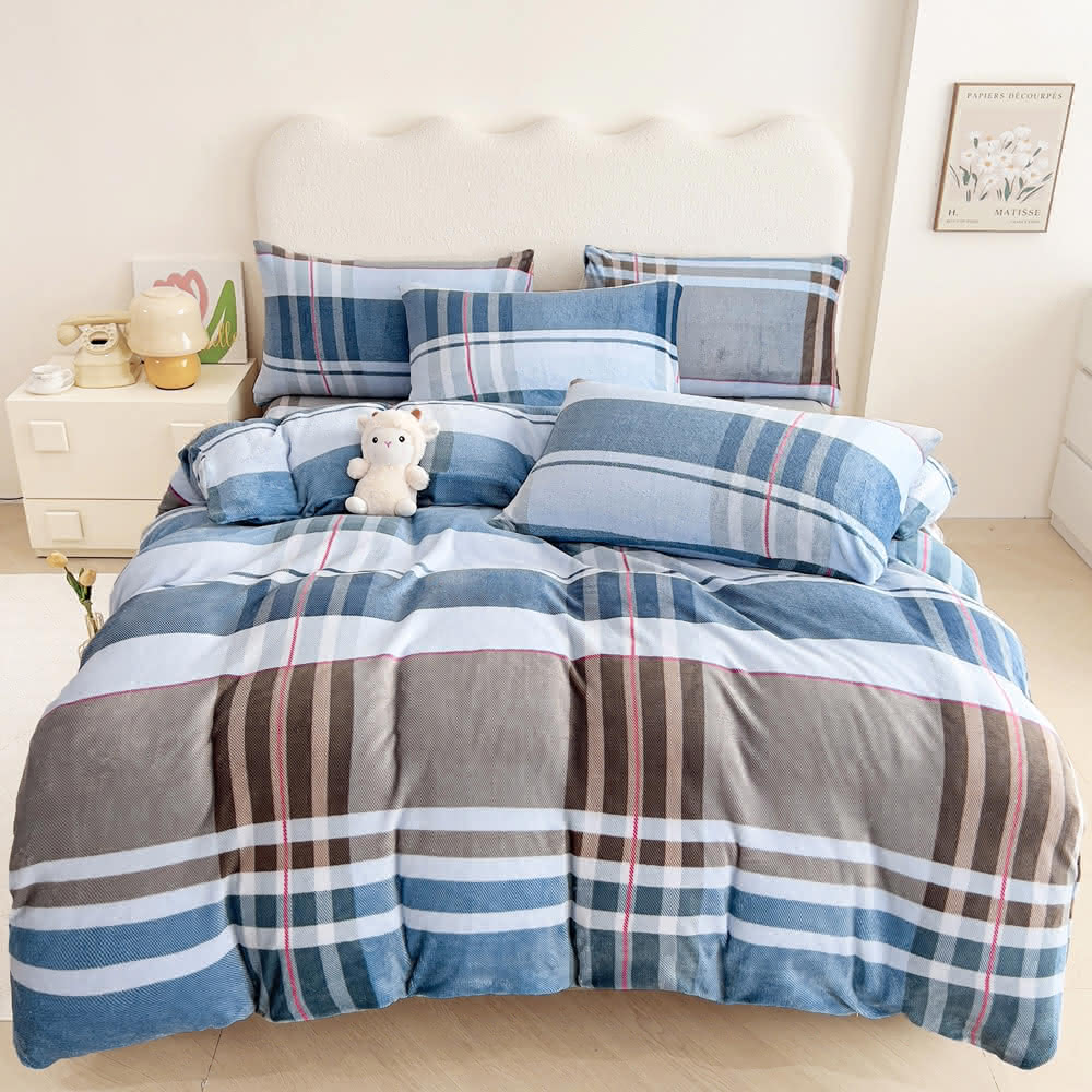 【Yatin 亞汀】超保暖抗寒防靜電 法蘭絨床包枕套組 西西里德(單人/雙人/加大 均價 床單 枕頭套)