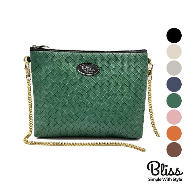 【Bliss BKK】BKK包 素色編織紋系列 綠/米白/灰/黑/粉/深藍/棕/深咖(可肩背 可手拿 4款背帶可選)