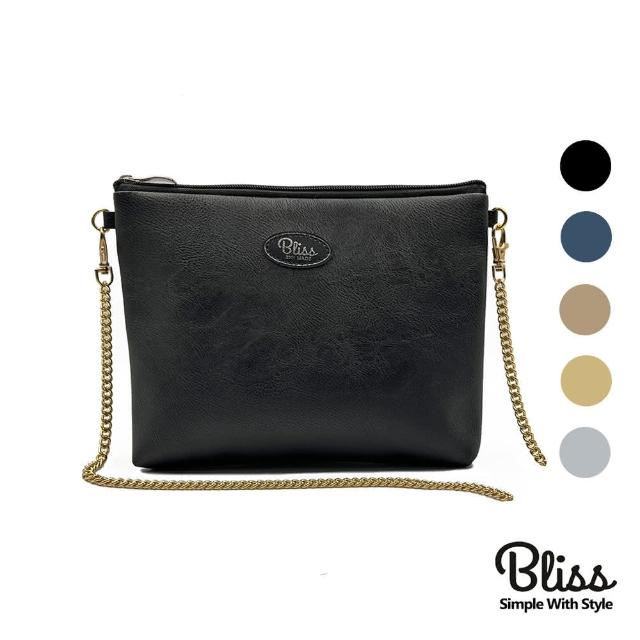 【Bliss BKK】BKK包 素色系列 素面質感紋路 黑/藍/卡其/金/銀(可肩背 可手拿 4款背帶可選)