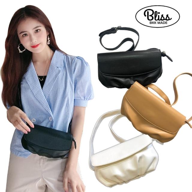 【Bliss BKK】素色皮革斜跨包 腰包 時尚必備(3色可選)