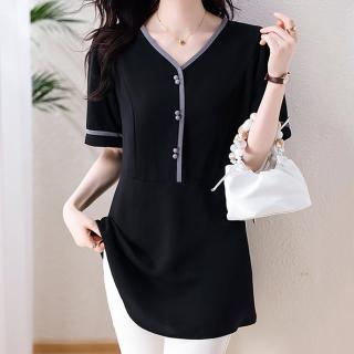 【麗質達人】8017黑色假二件上衣LY(L-5XL)