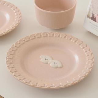 【MYUMYU 沐慕家居】粉色狗狗深盤(陶瓷深盤 盤子 湯盤 餐盤 西餐盤 陶瓷碗盤 可微波)