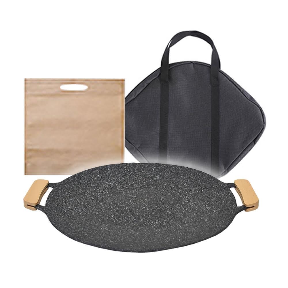 【Sushar小菜丫】戶外露營韓式烤盤 烤肉鍋 鐵板燒 不沾烤肉盤33cm IH爐可用(贈提袋+防燙把手)