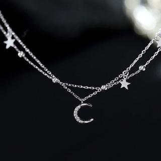 【KEDDY】雙層甜美星月手鏈-氣質手飾-閨蜜禮物-S925純銀-全純銀項鍊女森系-清新鑲鋯-女孩禮物-生日禮物