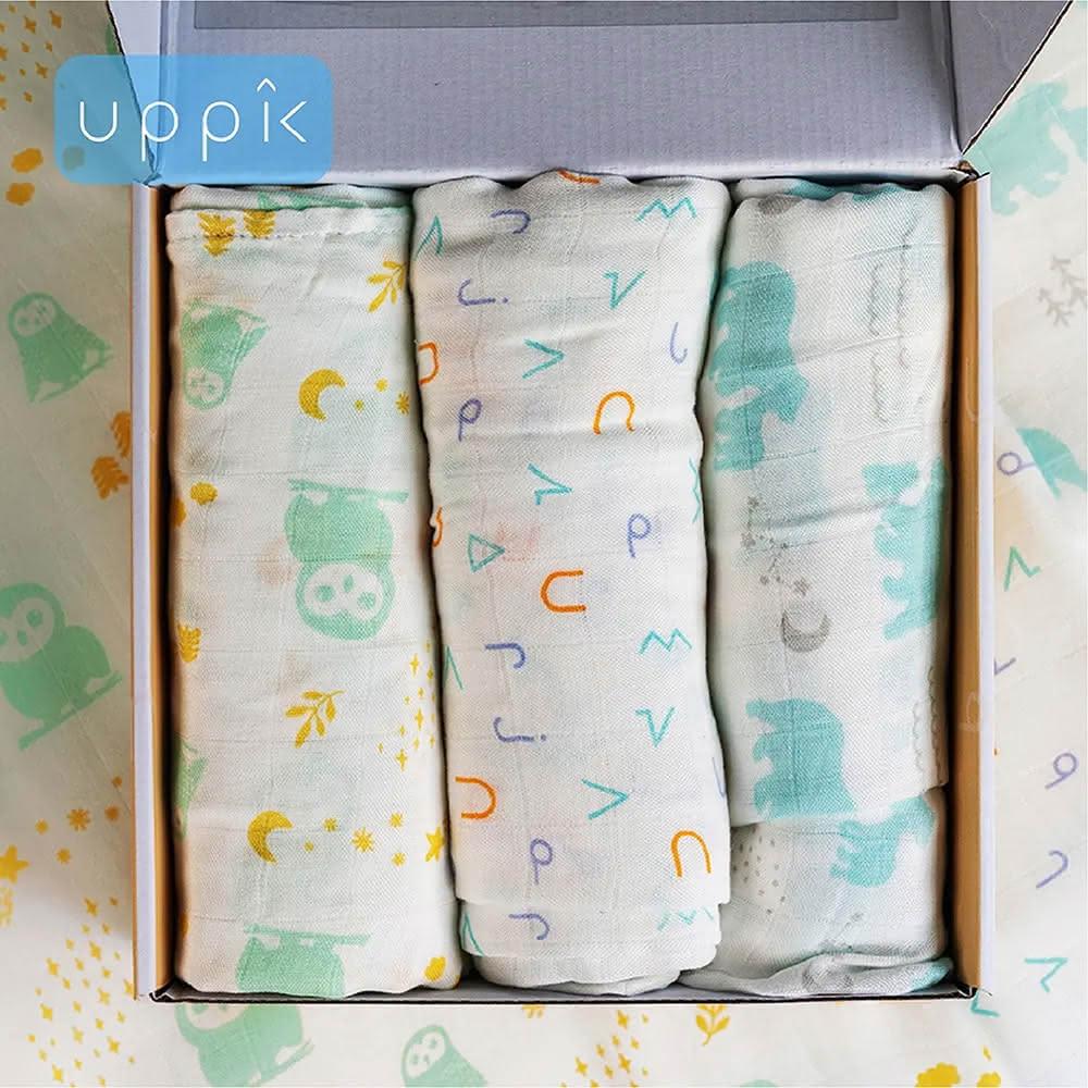 【Uppik】sushi竹纖維2層紗涼感包巾3件組(竹纖維 毛巾 嬰兒用品)