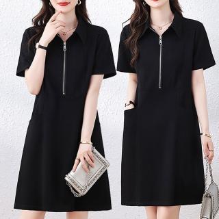 【麗質達人】1351黑色拉鍊款洋裝LY(L-5XL)