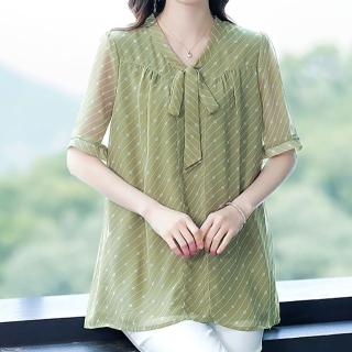 【麗質達人】8053綠色印花綁帶上衣LY(L-5XL)