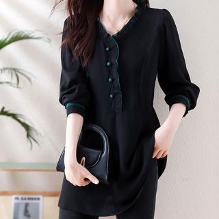 【麗質達人】8025黑色V領假二件上衣LY(L-5XL)