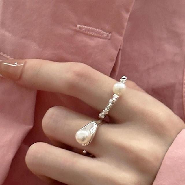 【KEDDY】戒指-銀戒-珍珠戒指-法式戒指-日系戒指-開口戒指-可調式戒指-S925純銀戒指-情人節禮物-女生禮物