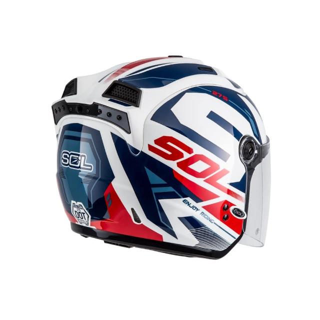 【SOL Helmets】27S開放式安全帽 星艦_白/藍紅｜SOL安全帽官方商城(3/4罩｜雙D扣｜LED燈｜五件可拆內襯)