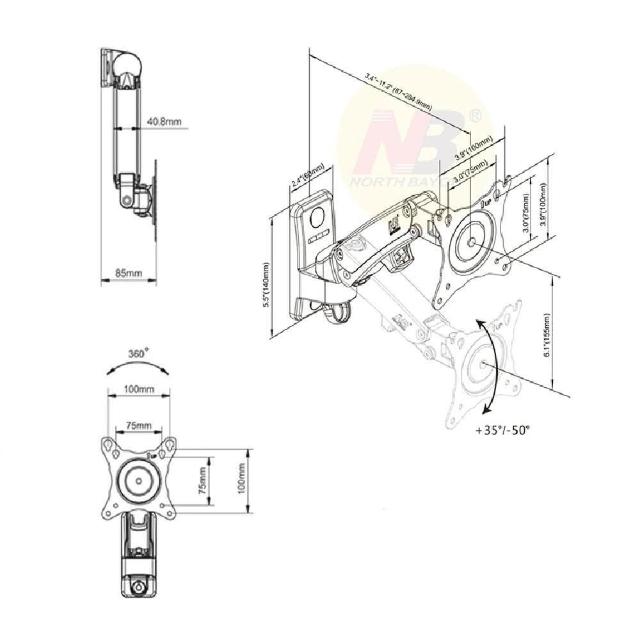 【NORTH BAYOU】NB-F120 17-27吋 氣壓式(壁掛架)