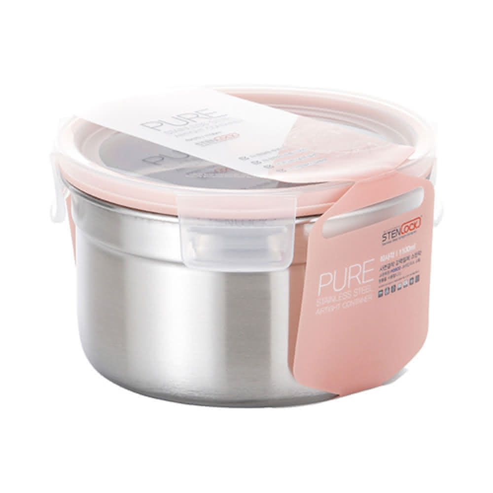【StenLock】韓國304不鏽鋼保鮮盒 1100ml(PURE 防漏 不鏽鋼碗 圓型保鮮盒 圓形 餐碗 飯碗 便當盒 輕 外帶碗 泡菜盒)