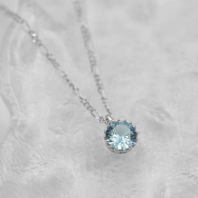 【Porabella】925純銀鋯石項鍊 單顆合成藍寶石 純銀項鍊Necklace
