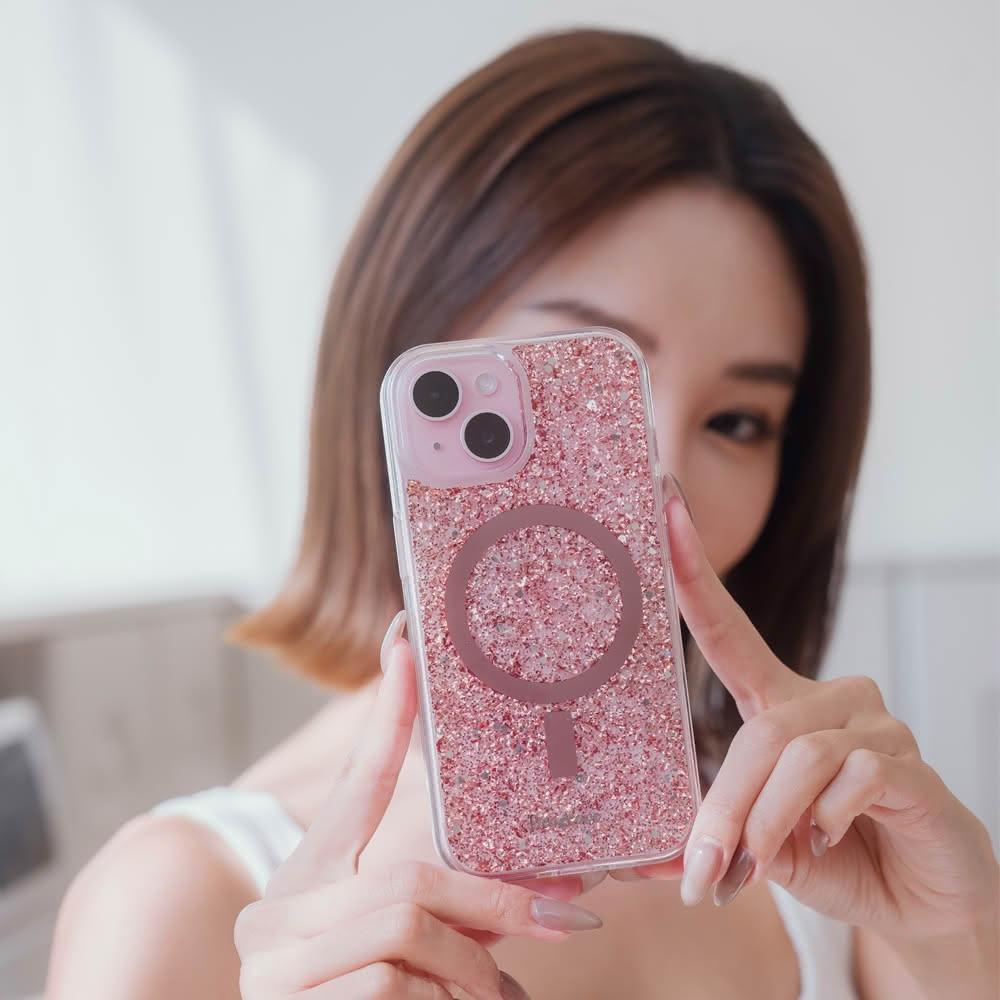 【Dearcase】閃耀玫瑰金貝拉殼MagSafe - iPhone 15/14/Pro/Max 防摔手機殼(MagSafe 軍規防摔 金箔手機殼)