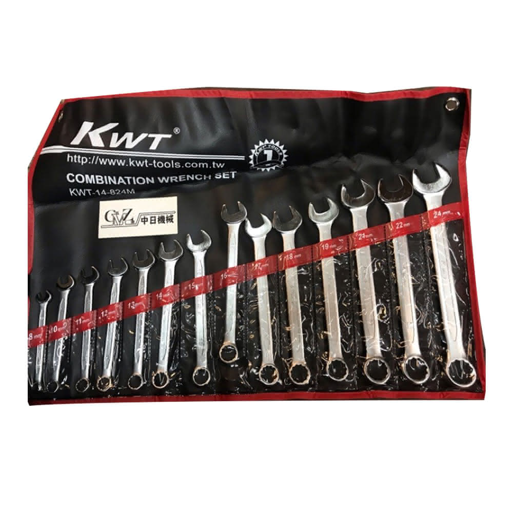 ＊中崙五金 附發票 KWT 梅開板手組 六角板手 梅花開口板手組 8mm至24mm 台灣製 14支組 附收納袋