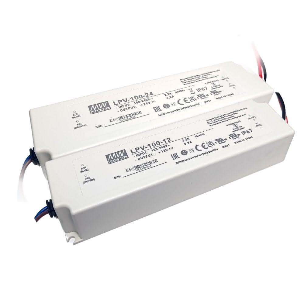 MW-LPV 100W 變壓器 12V/24V 工業電源供應器 全電壓 防水防塵IP67(100W變壓器、電源供應器)