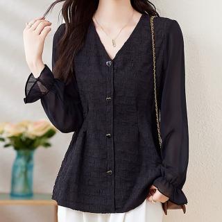 【麗質達人】539黑色V領上衣-LY(L-5XL)