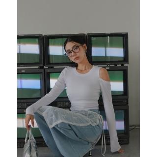 【AIR SPACE LADY】不對稱單挖肩羅紋上衣白/藍