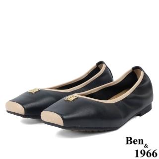 【Ben&1966】Ben&1966高級頭層牛皮方頭簡約撞色優雅包鞋-黑238041