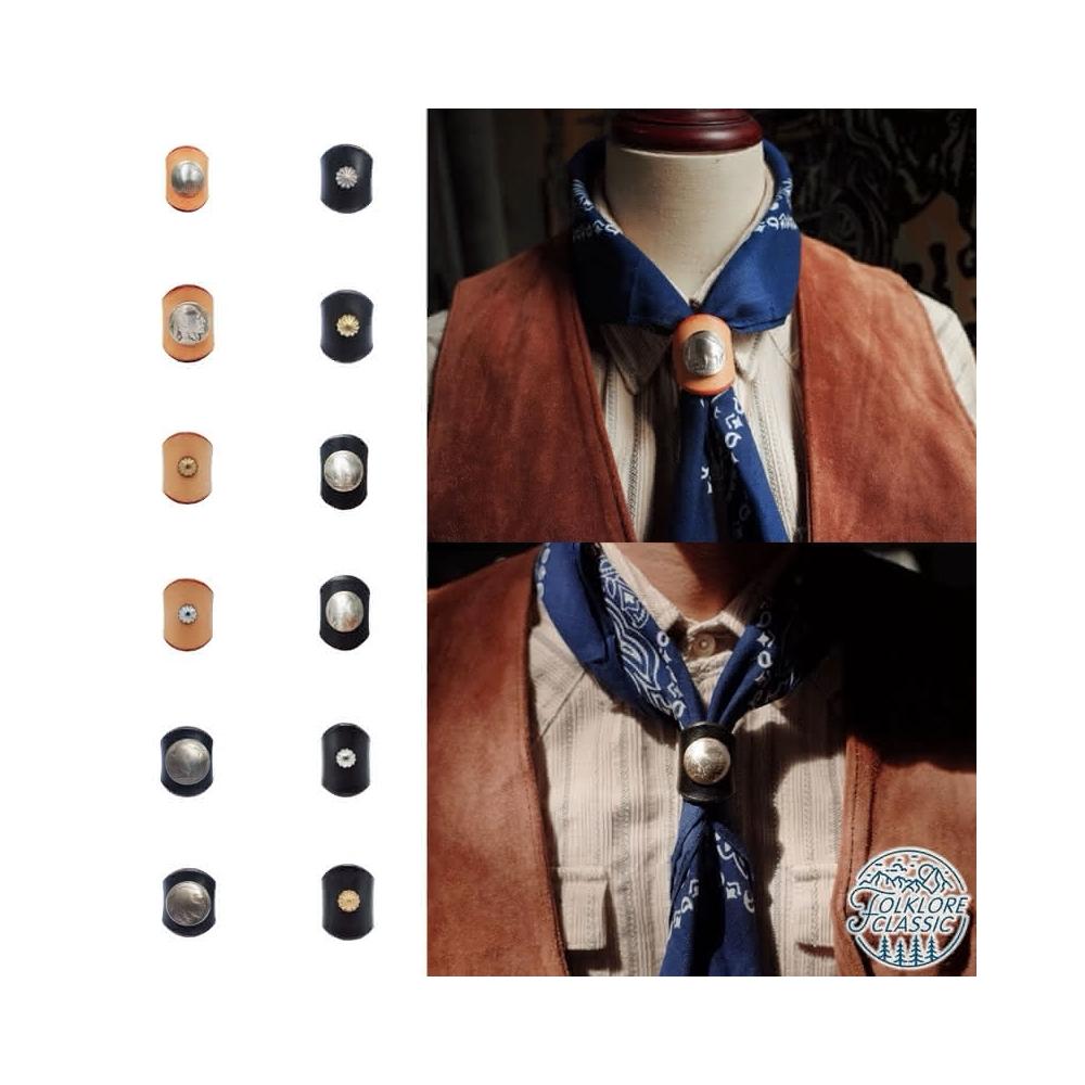 現貨 Folklore Classic 頂級美國Horween 茶芯牛皮 原色牛皮 骨董銀幣 黃銅菊花扣 方巾扣 領巾