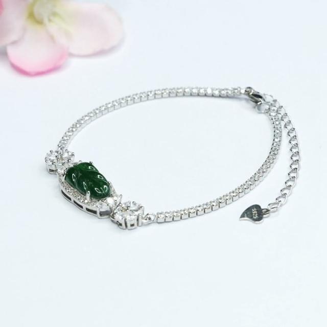 【Paiya 派亞】S925銀鑲冰種翡翠葉子手鏈帝王綠緬甸玉石送禮好物/交換禮物