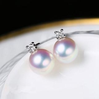 【Paiya 派亞】s925銀珍珠耳釘女韓版王妃款四爪鑲單鑽耳環DIY耳飾