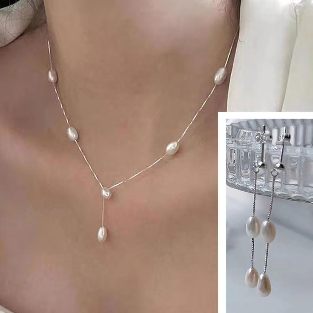 【Paiya 派亞】爆款超推超美明星同款項鍊耳釘耳環套裝女s925銀淡水珍珠Y字毛衣鏈交換禮物/送禮