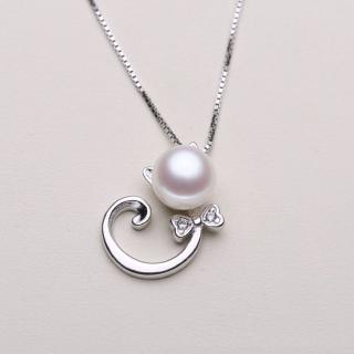 【Paiya 派亞】s925銀可愛kt小貓吊墜韓版淡水珍珠項鏈交換禮物/過年送禮