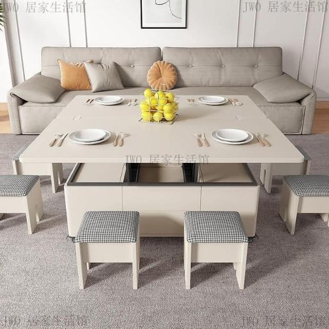 免運-免組裝 岩板多功能茶几 1桌4椅 高機能升降大茶几餐桌/摺疊餐桌/收合桌/可移動茶機/餐桌/升降一體茶臺