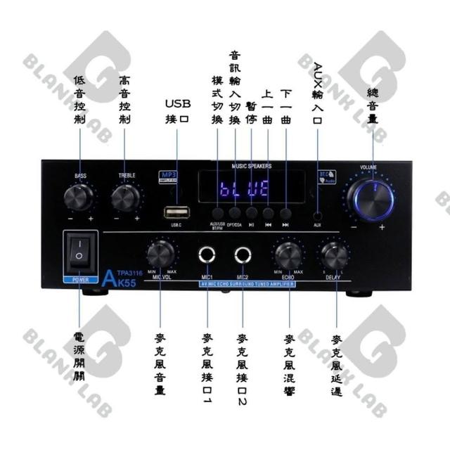 AK-55 家用小型多功能擴大機（ 藍芽/同軸/光纖/FM/USB/AUX/MP3）