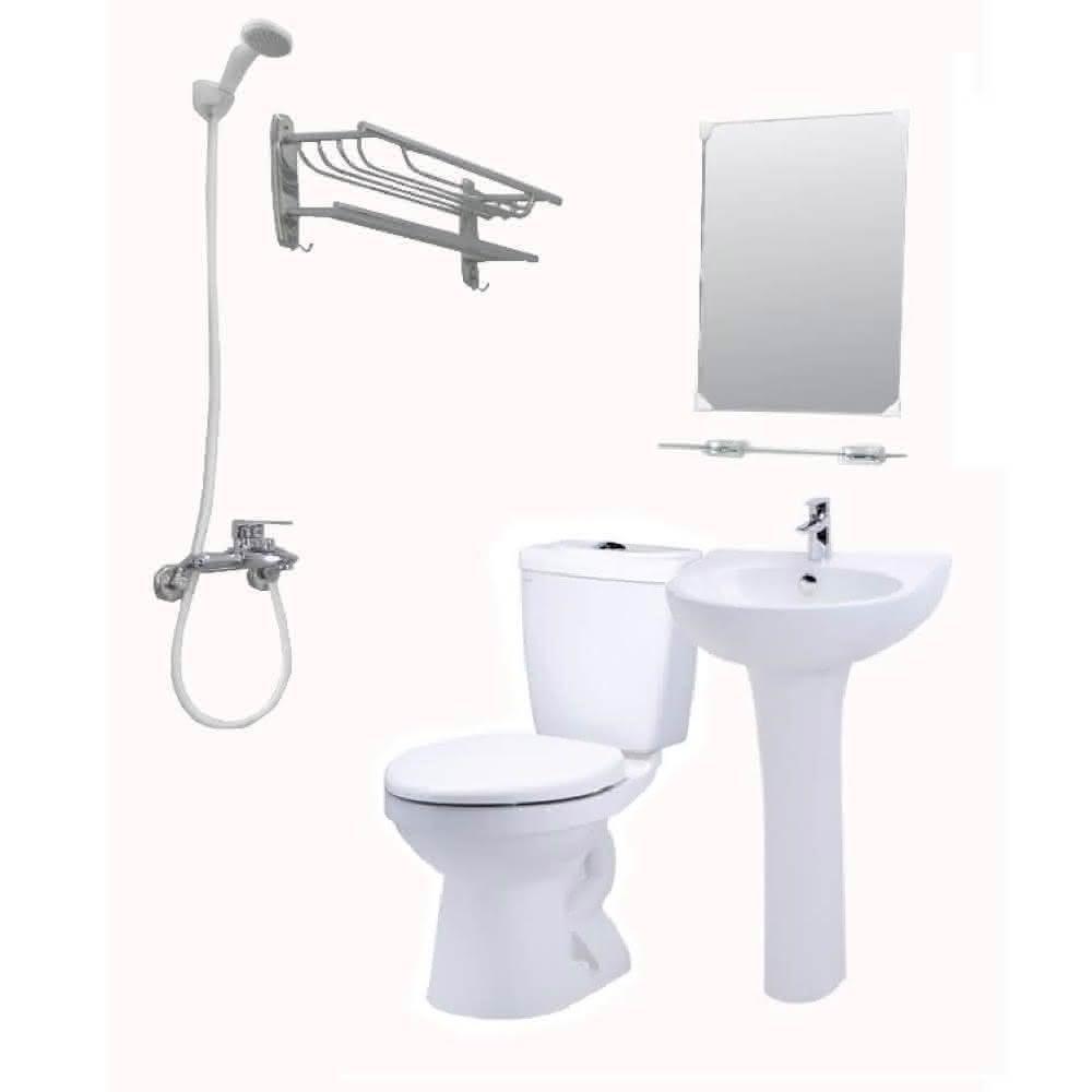 【CERAX 洗樂適】CAESAR凱撒衛浴 50cm面盆 衛浴六件式套組(面盆、面盆龍頭、沐浴龍頭、鏡子、放衣架、省水馬桶)