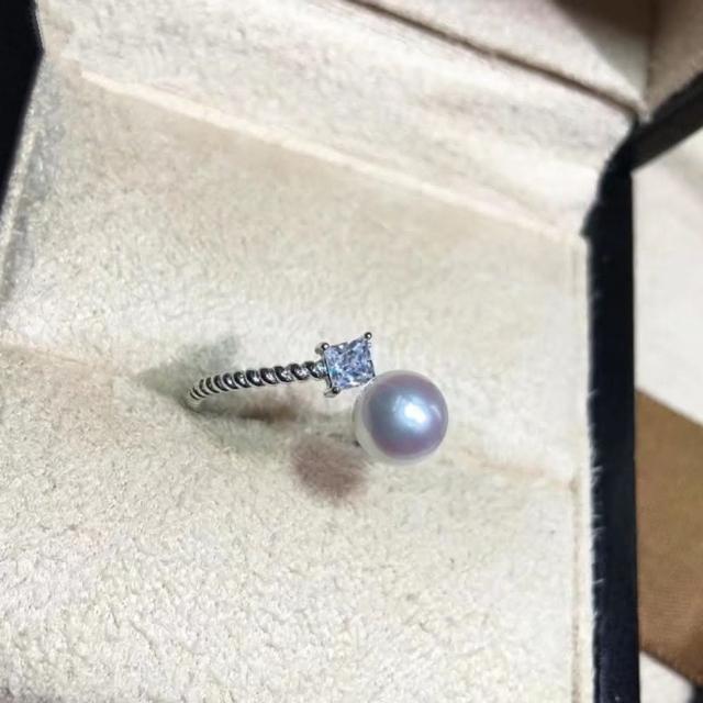 【Paiya 派亞】韓版時尚麻花淡水珍珠戒指S925銀方鑽微鑲開口指環交換禮物/送禮