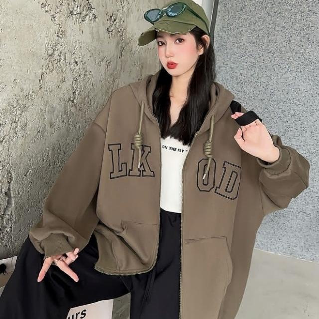 CUTNSEW LKOD休閒男友繡花連帽外套/質感英文立體繡/寬鬆版型/男友風/個性街頭風 50517