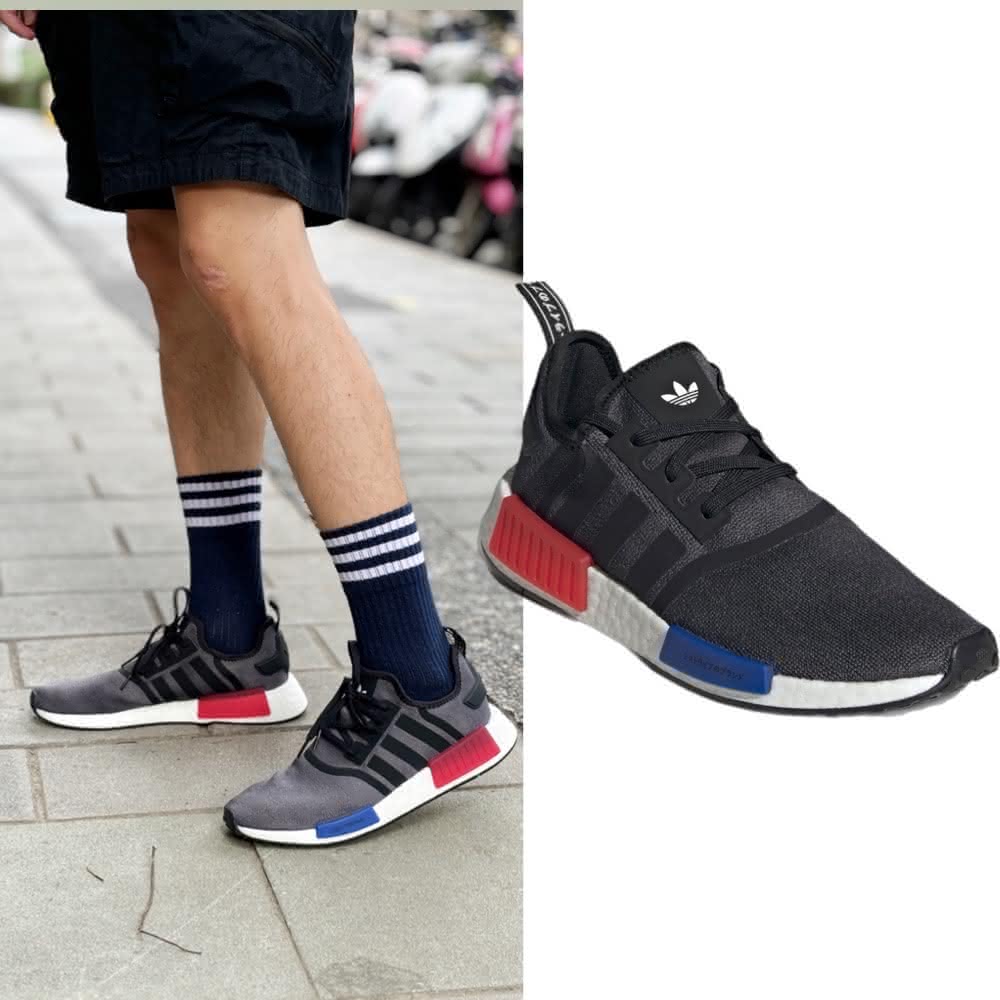 【adidas 愛迪達】ADIDAS ORIGINALS NMD R1 黑灰 藍紅 BOOST 日文 男款 休閒鞋 運動鞋 HQ4452
