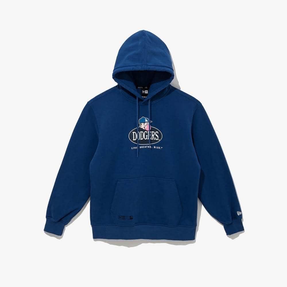 【NEW ERA】NEW ERA 男女 長袖連帽上衣 韓版AP MLB BOY RL44 洛杉磯道奇 藍 NE14397979