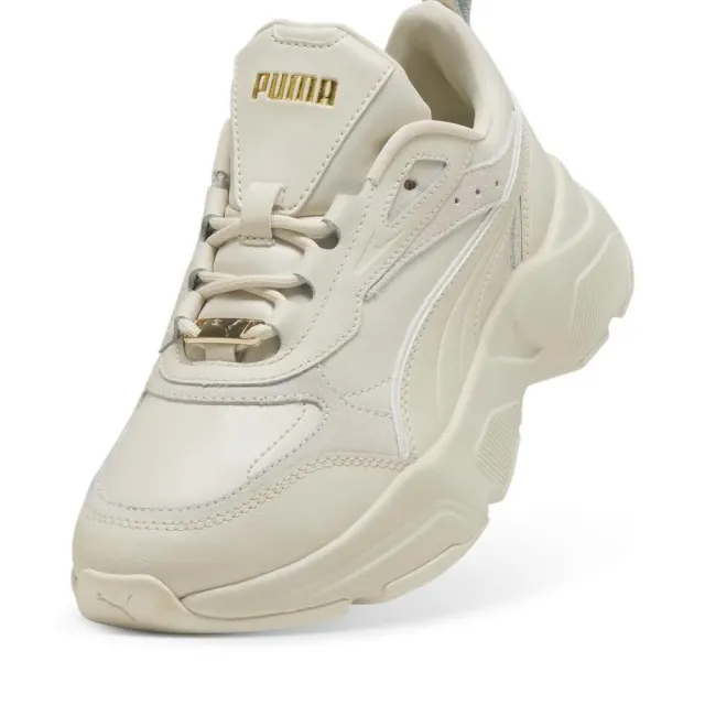 【PUMA】Cassia Lux 米白 灰 金 皮革 39783704 女鞋 女休閒鞋