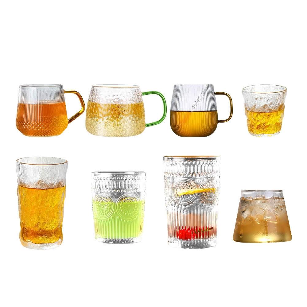 【JOEKI】復古玻璃杯 透明玻璃杯 8款任選/1入玻璃杯 水杯 浮雕玻璃杯 果汁杯