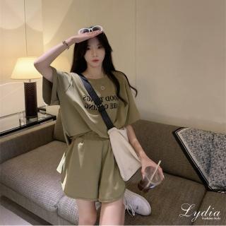 【Lydia】現+預 親膚高磅棉短袖上衣+滾邊短褲兩件式套組-綠#0413266