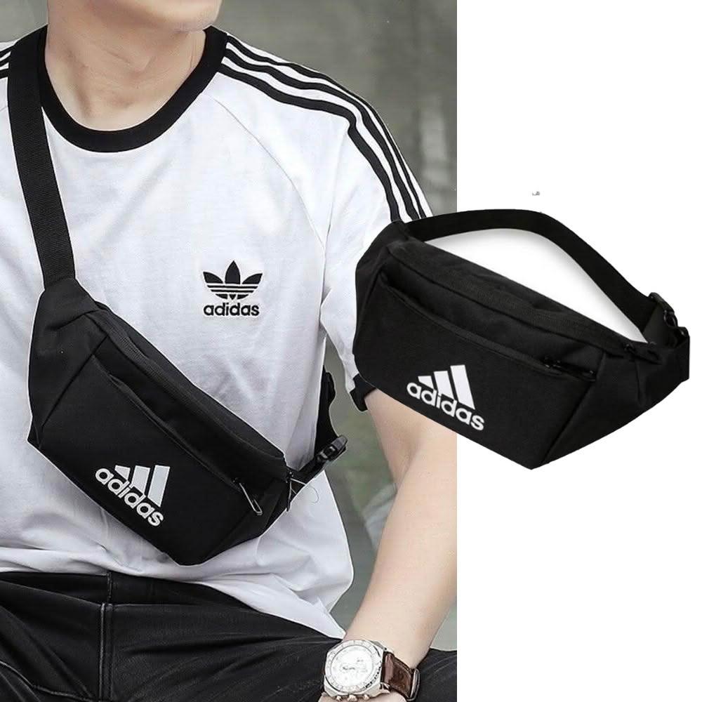 【adidas 愛迪達】腰包 側背包 斜背 隨身包 經典三線 logo 配件 黑色 FN0890(腰包 側背包)