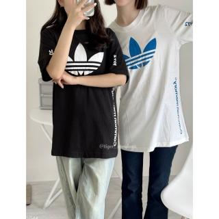 【adidas 愛迪達】ADIDAS 大LOGO 三葉草 T-SHIRT 黑色 白色 男女款 HC7166 HC7167